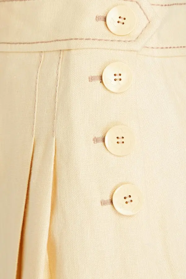 Zimmermann Button-embellished Pleated Linen Shorts
