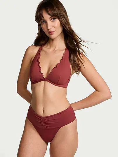 Victoria's Secret Swim Vs Archives Essential Ruffled Halter Bikini Top - Red