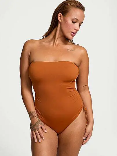 Victoria's Secret Strapless Ruched One-piece Swimsuit - Brown