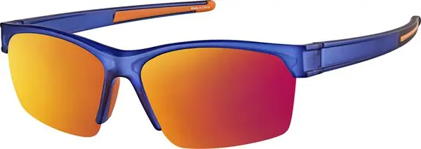 Zenni Wrap-around Half Rim Sunglasses - Blue With Flame Mirror