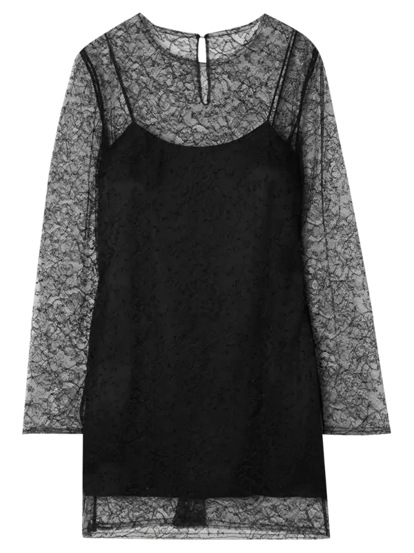 Veronica De Piante Mabel Lace And Silk-charmeuse Mini Dress - Black