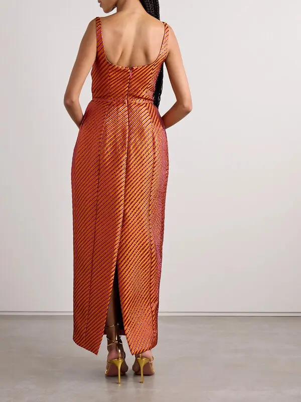 Christopher John Rogers Pleated Striped Jacquard Maxi Dress