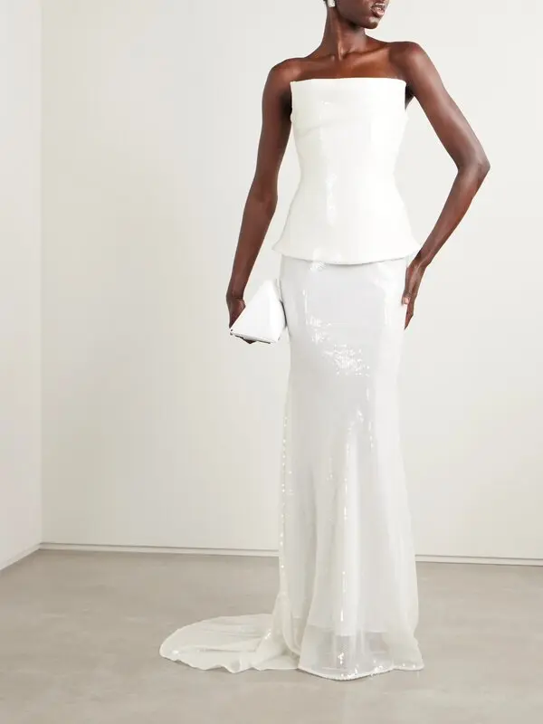 Alex Perry Strapless Sequined Tulle Gown
