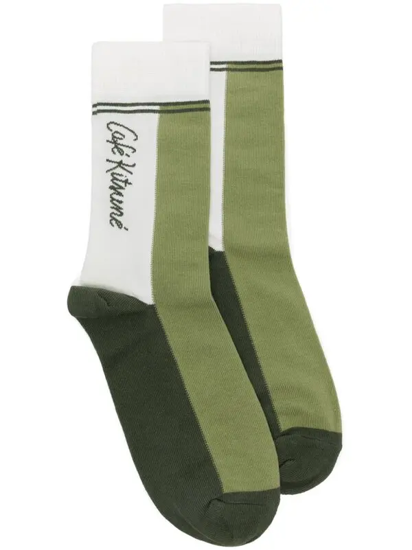 CAFÉ KITSUNÉ Colour-block Socks - Green