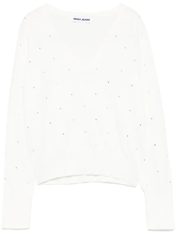 Dkny Studded V-neck Sweater - White