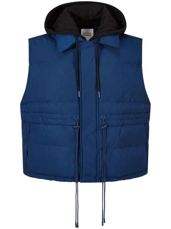 STUDIO TOMBOY Detachable Drawstring-hood Down Vest - Blue