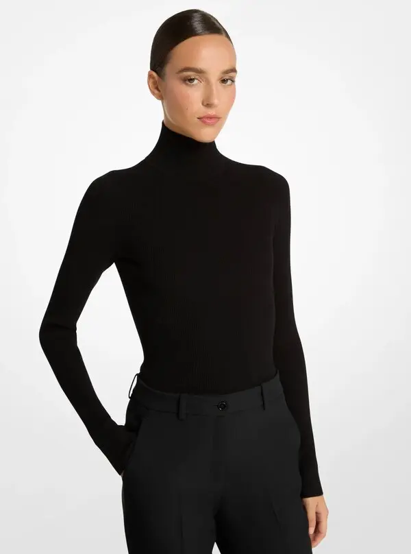 Michael Kors Stretch Viscose Turtleneck Bodysuit - Black