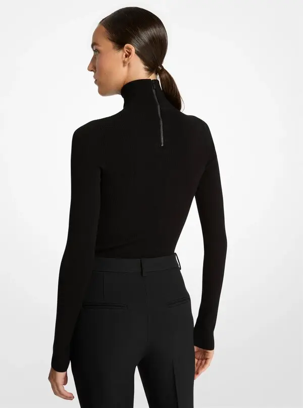 Michael Kors Stretch Viscose Turtleneck Bodysuit - Black