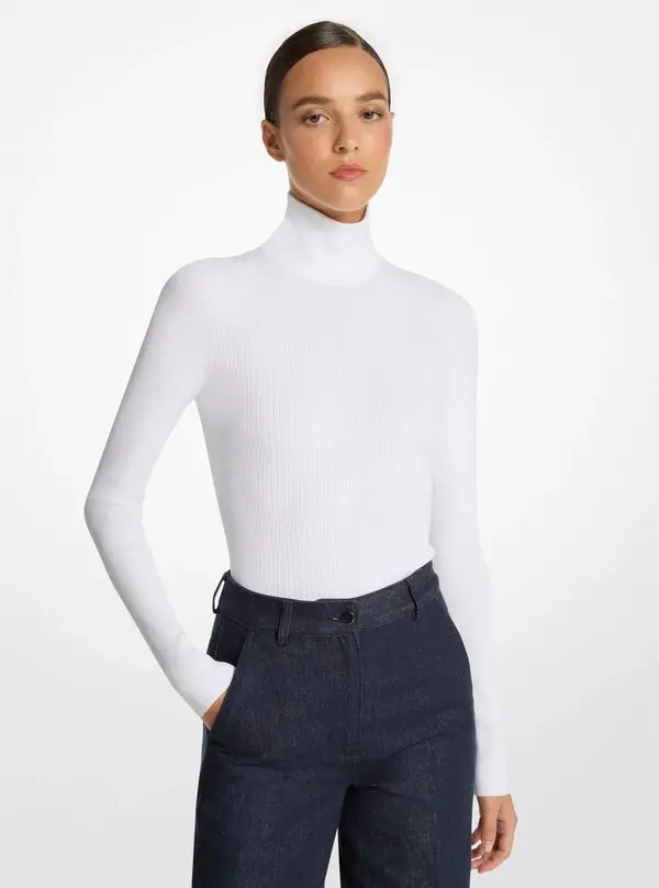 Michael Kors Stretch Viscose Turtleneck Bodysuit - White