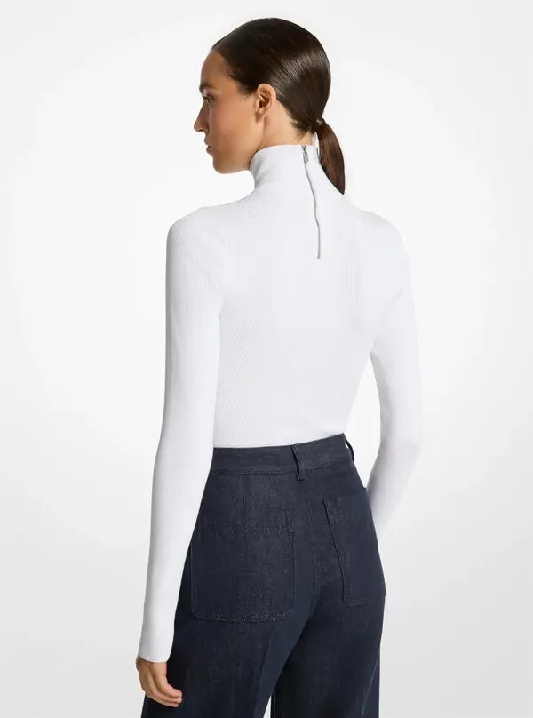 Michael Kors Stretch Viscose Turtleneck Bodysuit - White