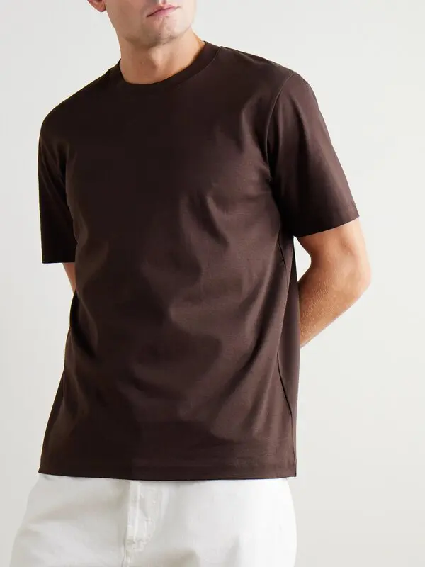 Mr P. Mercerised Cotton-jersey T-shirt - Brown