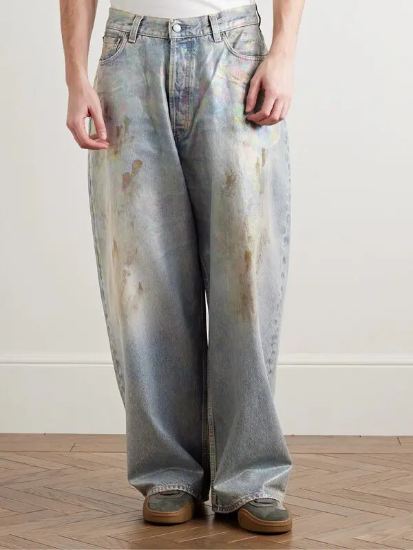Acne Studios Dirty Halo Wide-Leg Iridescent Jeans In Blue - 50