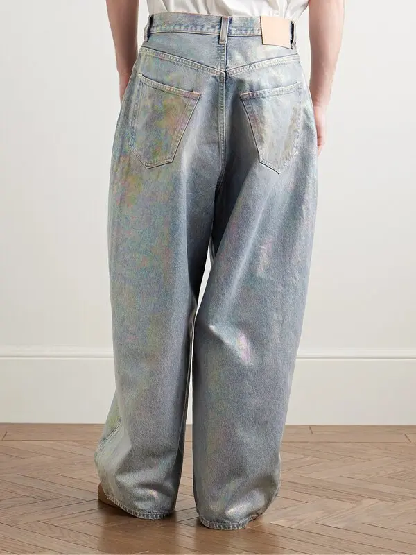 Acne Studios Dirty Halo Wide-Leg Iridescent Jeans In Blue - 50