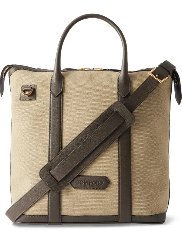 TOM FORD Leather-trimmed Canvas Tote Bag - Neutrals