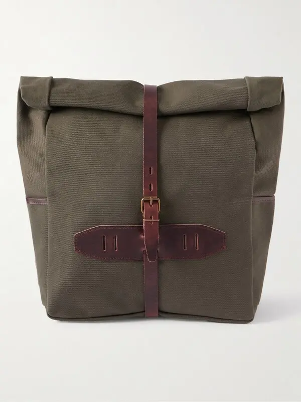 BLEU DE CHAUFFE Jamy Leather-trimmed Canvas Backpack - Green