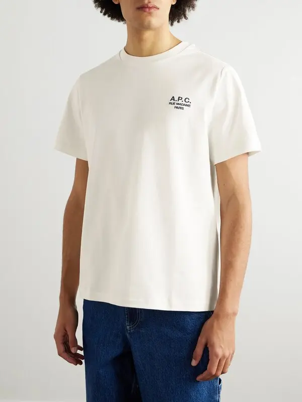 A.p.c. Logo-embroidered Cotton-jersey T-shirt - White