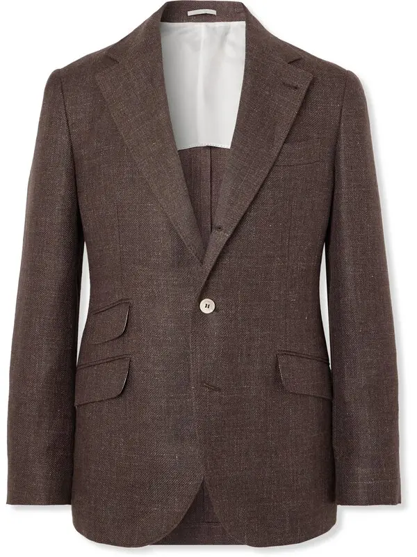 Brunello Cucinelli Linen, Wool And Silk-blend Blazer - Brown