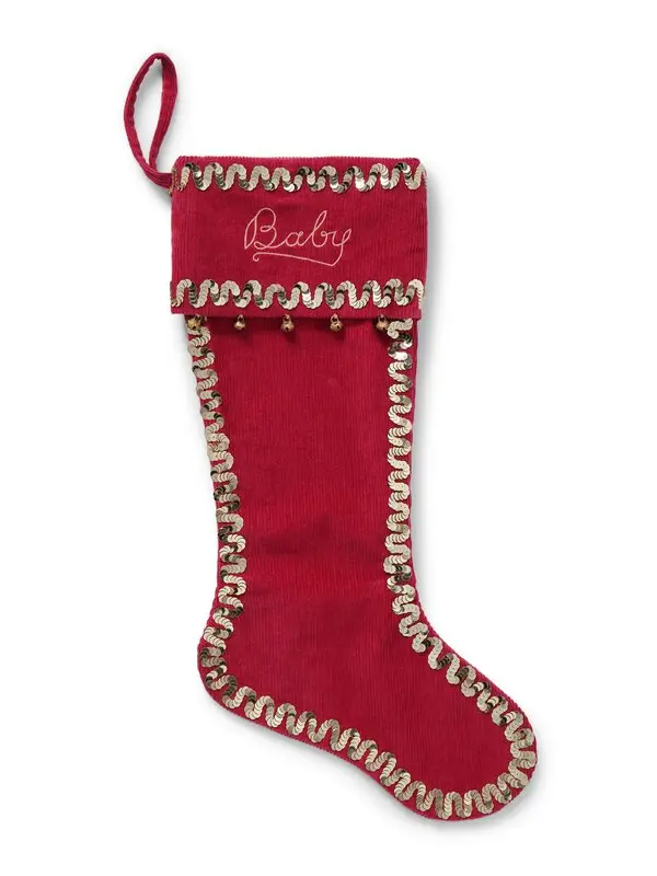 BODE Embellished Cotton-corduroy Stocking - Red