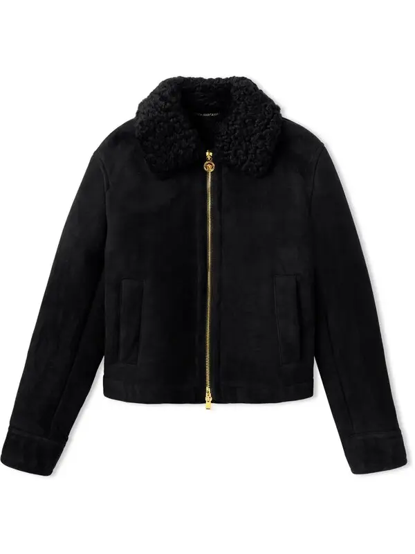 Versace Shearling Aviator Jacket - Black