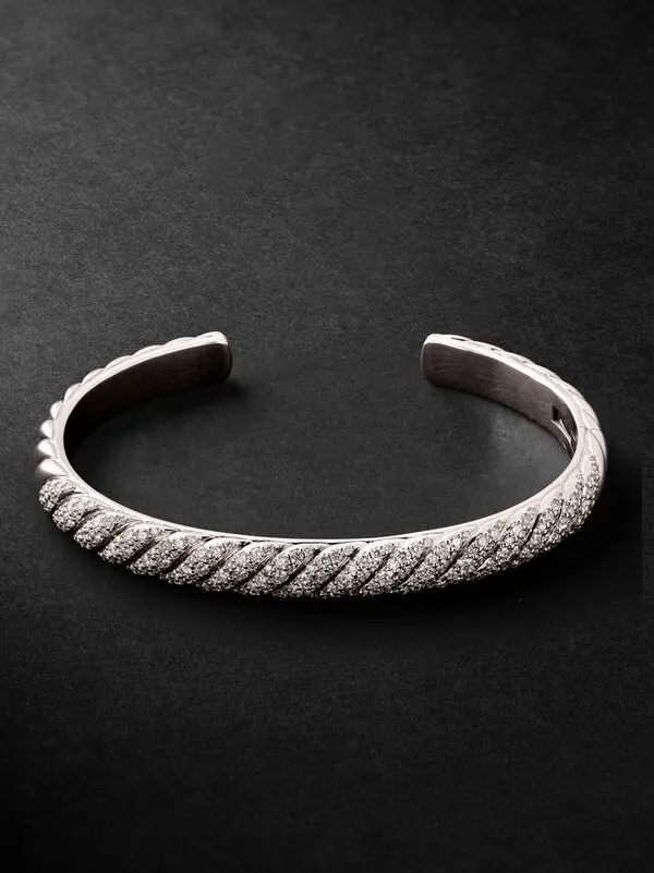 David Yurman Sculpted Cable Diamond Cuff - Silver