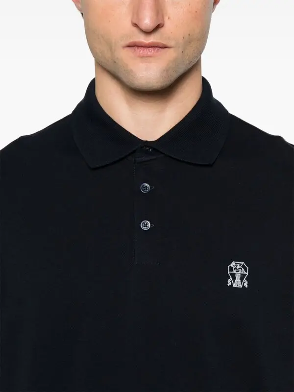Brunello Cucinelli Crest-embroidered Cotton-piqué Polo Shirt - Blue
