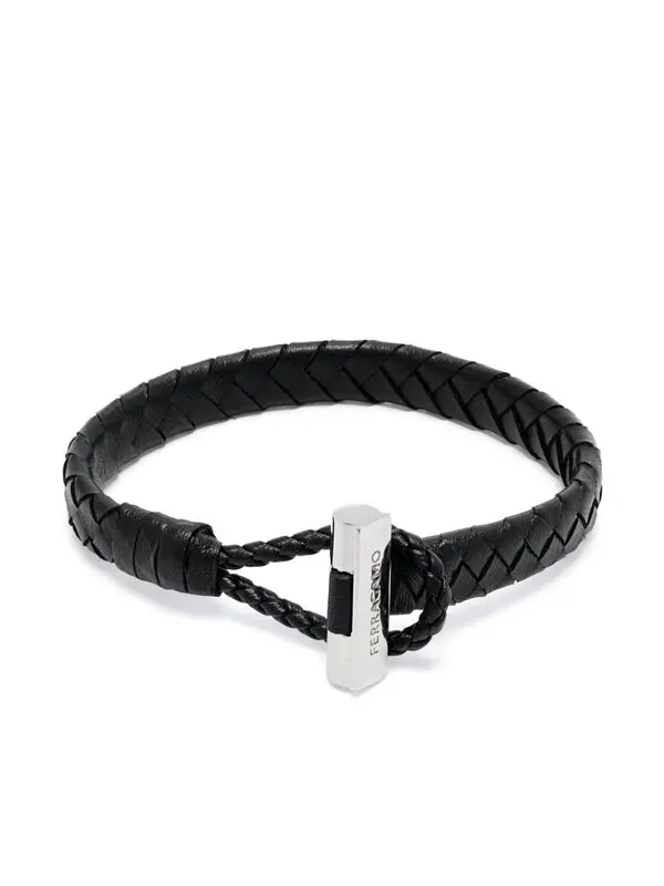 FERRAGAMO Braided Leather Bracelet - Black