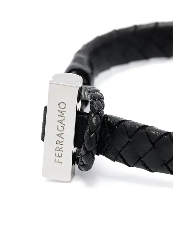 FERRAGAMO Braided Leather Bracelet - Black