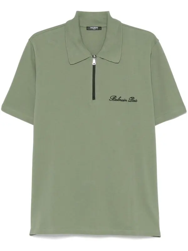 Balmain Logo-embroidered Polo Shirt - Green