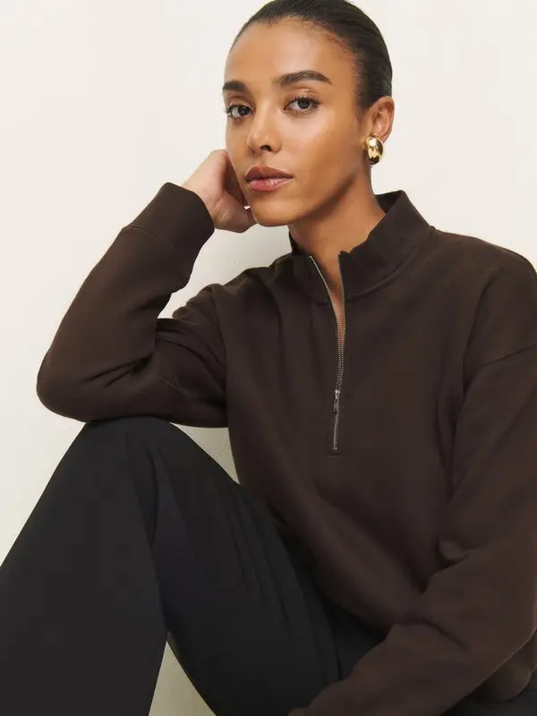 REFORMATION Maddie Zip Sweatshirt - Brown