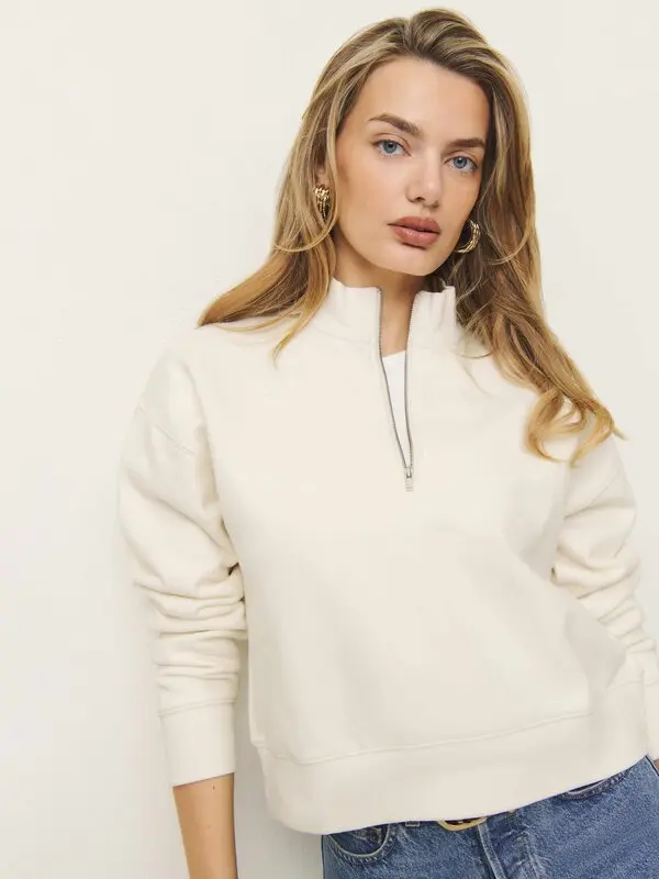 REFORMATION Maddie Zip Sweatshirt - Ivory