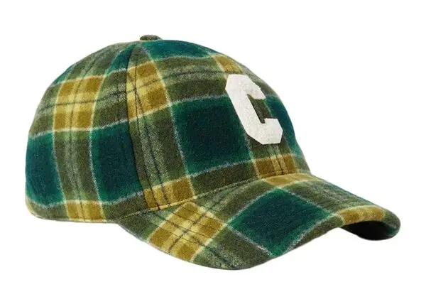 Celine Initial Snapback Cap In Checked Wool