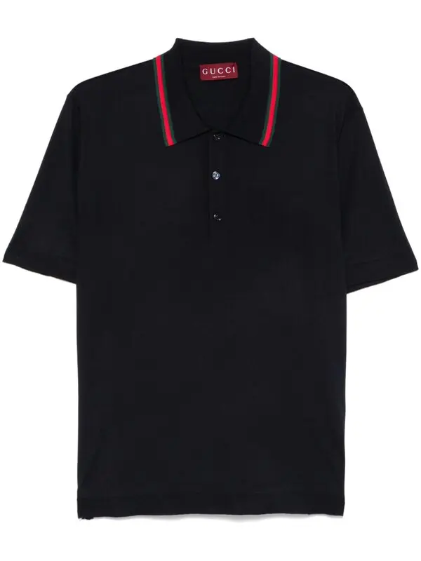 Gucci Web-trim Knitted Polo Shirt - Blue