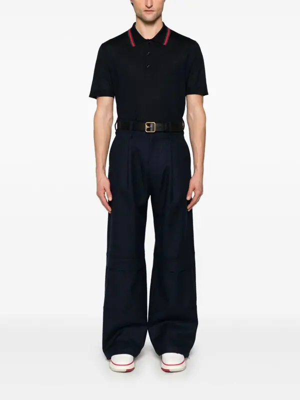 Gucci Web-trim Knitted Polo Shirt - Blue