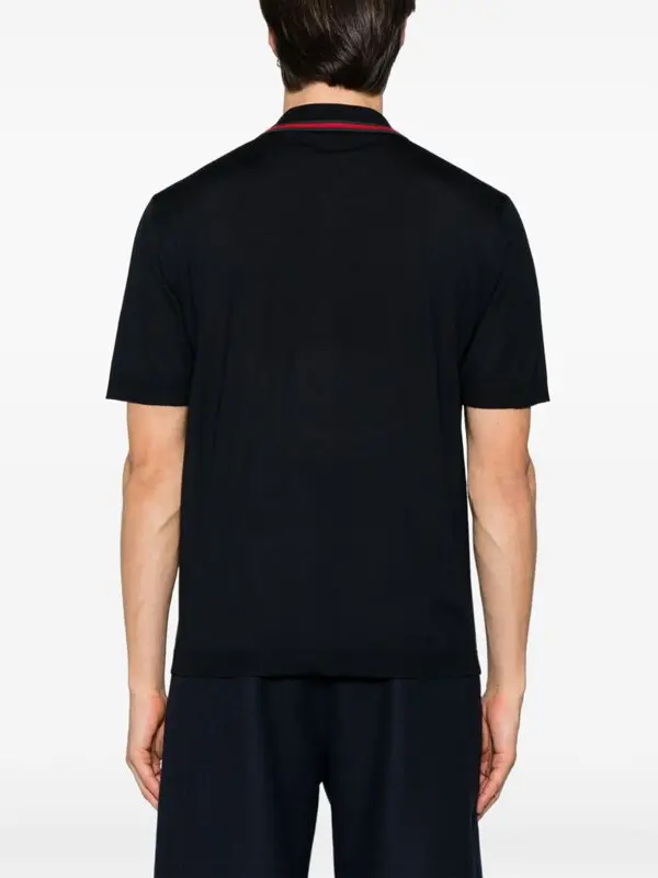 Gucci Web-trim Knitted Polo Shirt - Blue