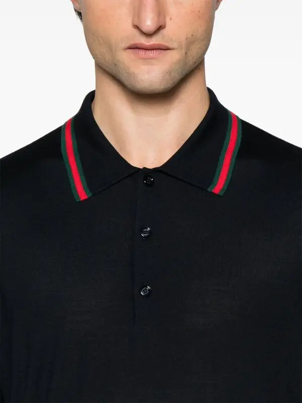 Gucci Web-trim Knitted Polo Shirt - Blue