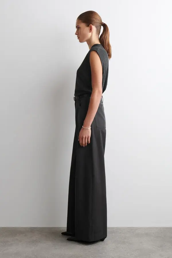Cos Regular Wool-blend Wide-leg Pants - Black