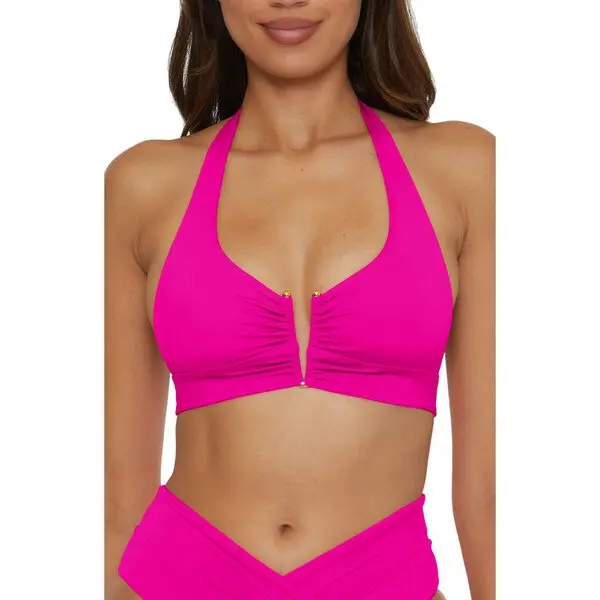 BECCA® By Rebecca Virtue Shirred V-wire Halter Bikini Top - Azalea