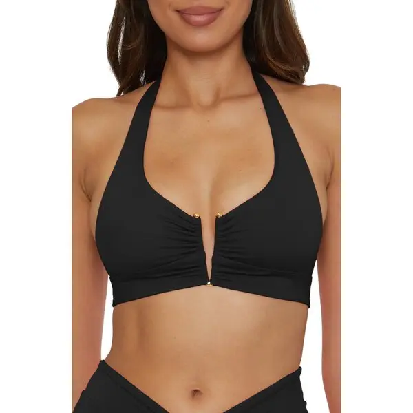 BECCA® By Rebecca Virtue Shirred V-wire Halter Bikini Top - Black