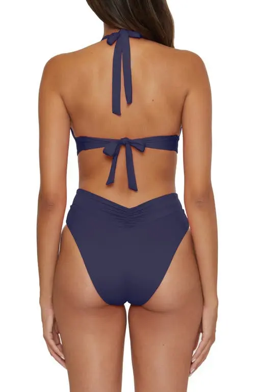 BECCA By Rebecca Virtue Shirred V-wire Halter Bikini Top - Deep Blue