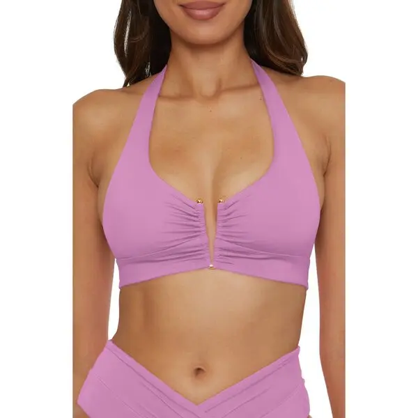 BECCA® By Rebecca Virtue Shirred V-wire Halter Bikini Top - Malva