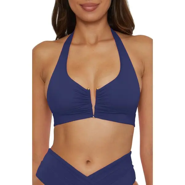 BECCA® By Rebecca Virtue Shirred V-wire Halter Bikini Top - Marina