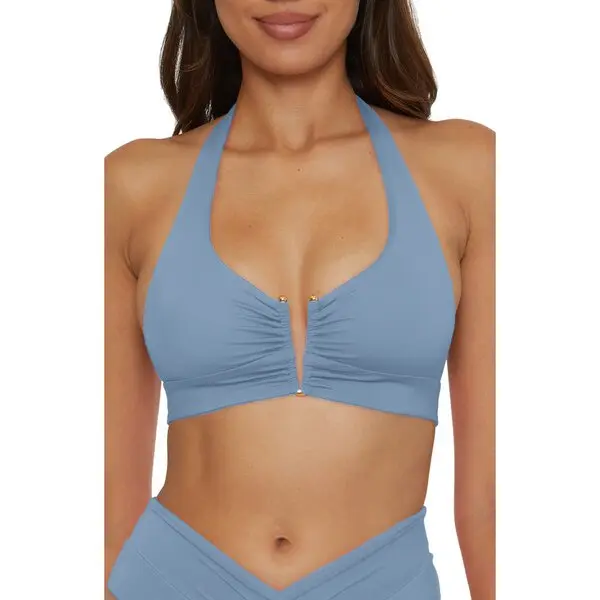 BECCA® By Rebecca Virtue Shirred V-wire Halter Bikini Top - New Mist