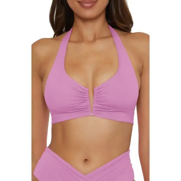 BECCA® By Rebecca Virtue Shirred V-wire Halter Bikini Top - Orchid