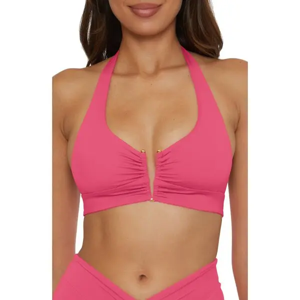 BECCA® By Rebecca Virtue Shirred V-wire Halter Bikini Top - Pink Agate