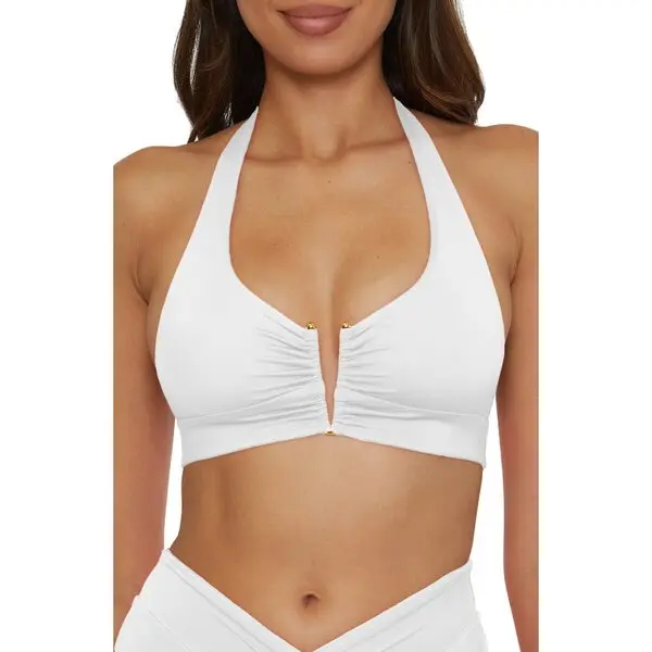BECCA® By Rebecca Virtue Shirred V-wire Halter Bikini Top - White