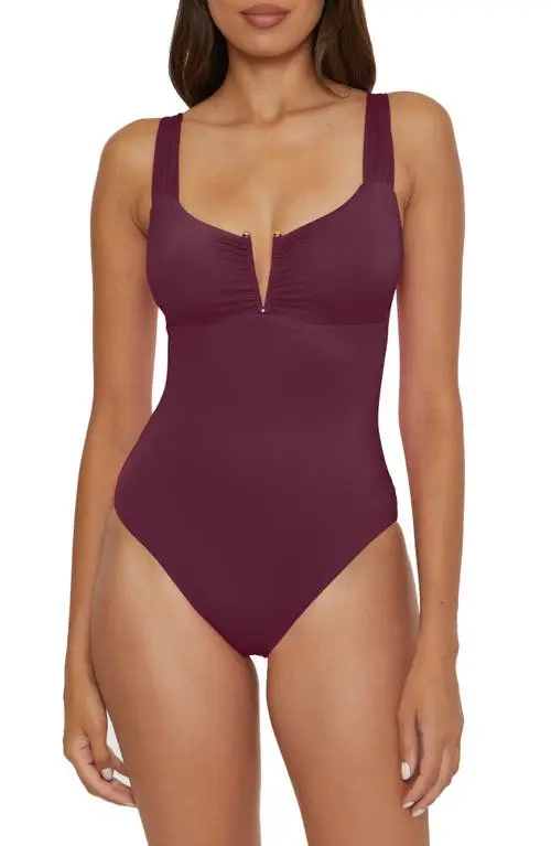 BECCA® By Rebecca Virtue Shirred V-wire One-piece Swimsuit - Aubergine