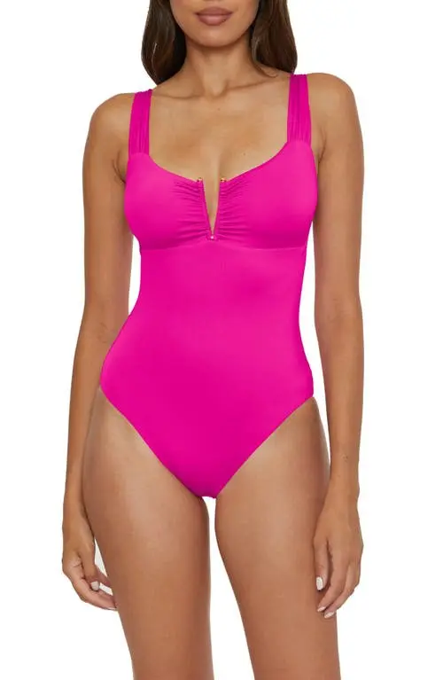 BECCA® By Rebecca Virtue Shirred V-wire One-piece Swimsuit - Azalea