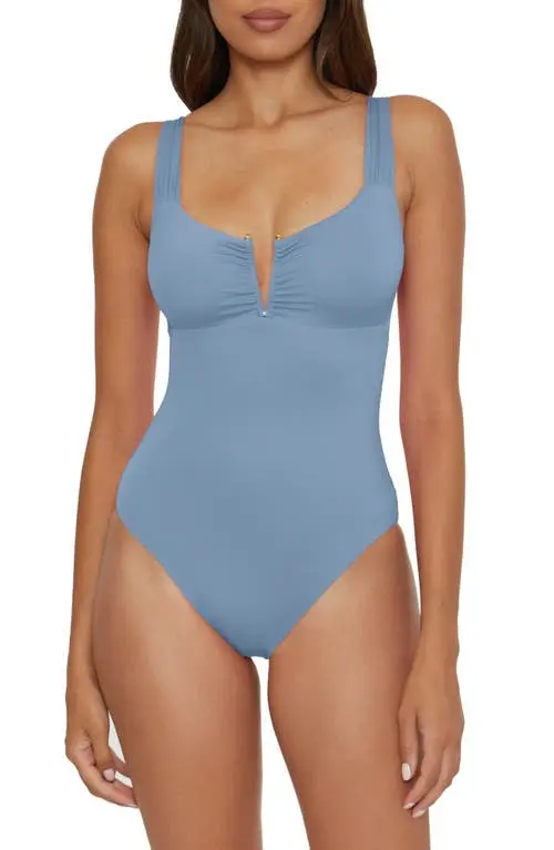 BECCA Shirred V-wire One-piece Swimsuit - New Mist