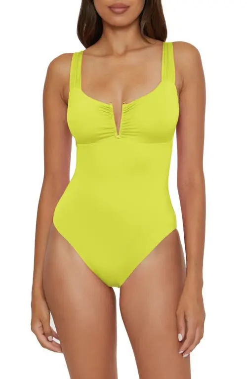 BECCA® By Rebecca Virtue Shirred V-wire One-piece Swimsuit - Zesty