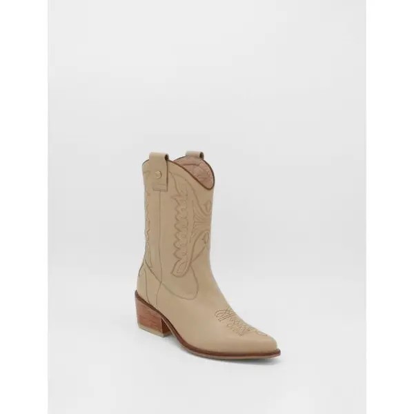 STIVALI NEW YORK Smooth Leather Western Cowboy Boots - Tan
